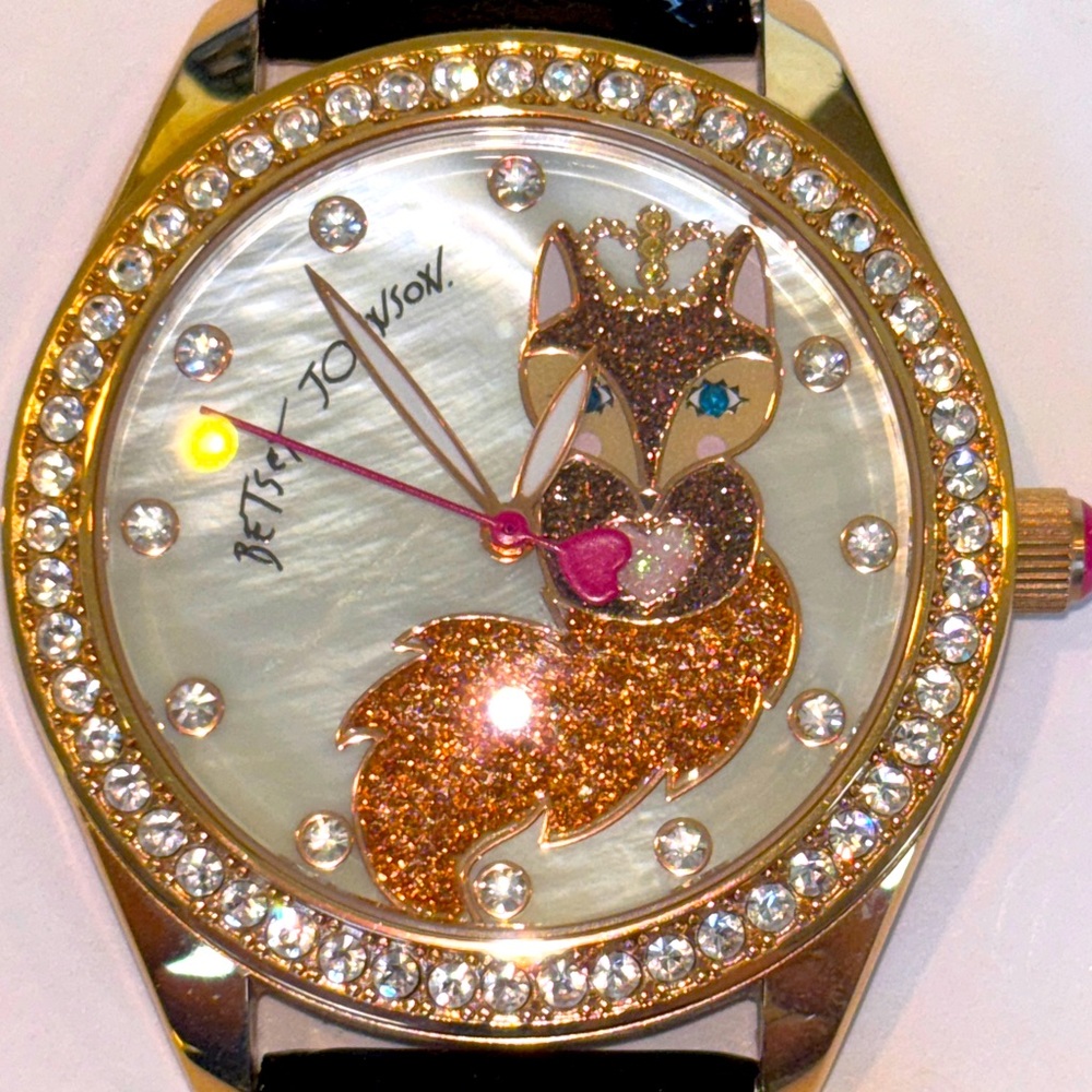 Betsy Johnson Fox Themed Watch With Black Band - Gem